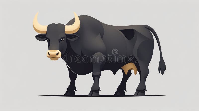 Stylized Bull Illustration with Bold Horns and Dynamic Pose for Design ...