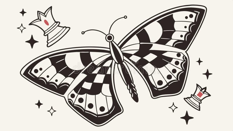 Stylized Butterfly with Checkered Wing Patterns, Nature and Design Art ...