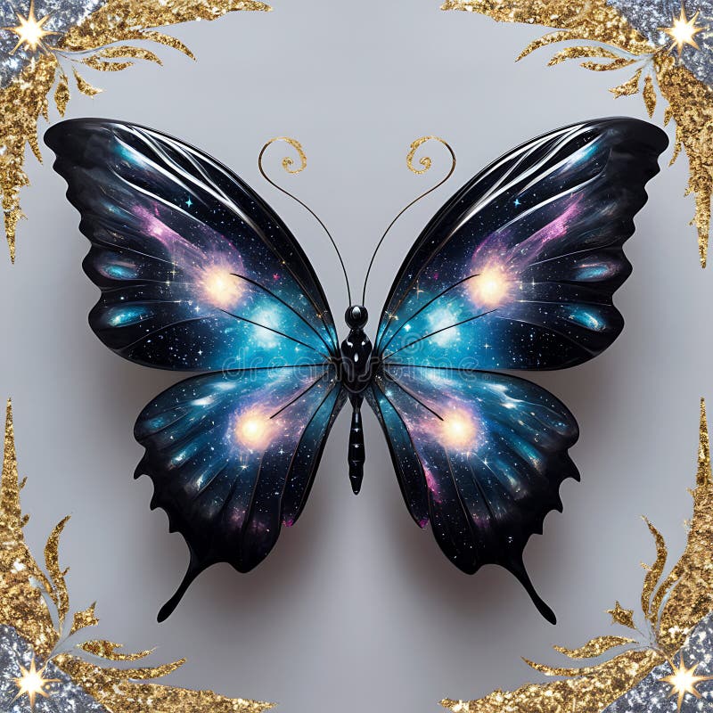 A Stylized Butterfly with a Galaxy Design on Its Wings, Surrounded by ...
