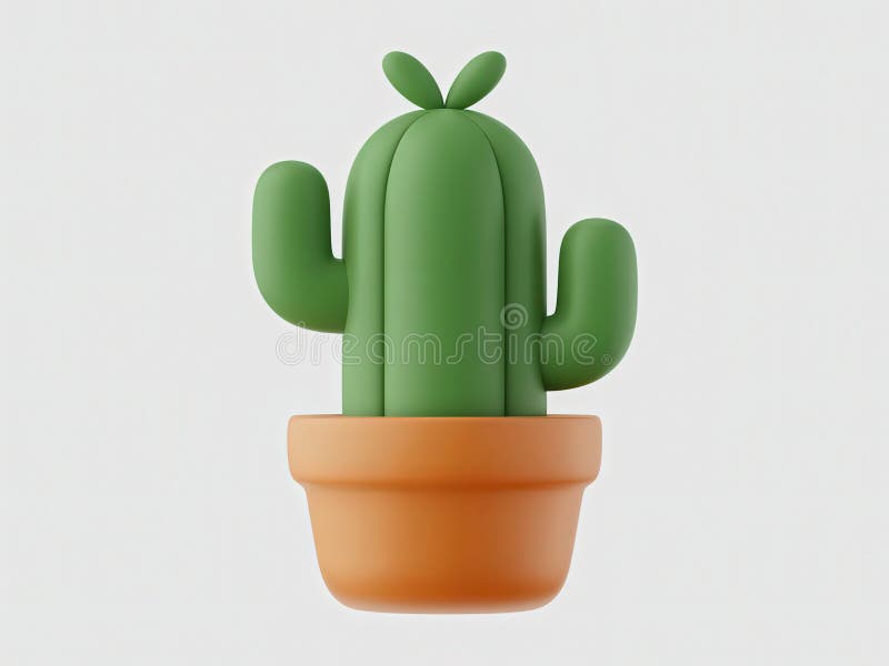 Stylized Cactus in a Pot 3D Render on White Background a Cheerful and ...