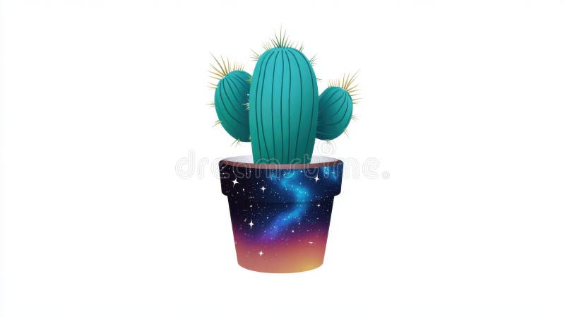 Cosmic Cactus in a Pot stock illustration. Illustration of star - 372887772