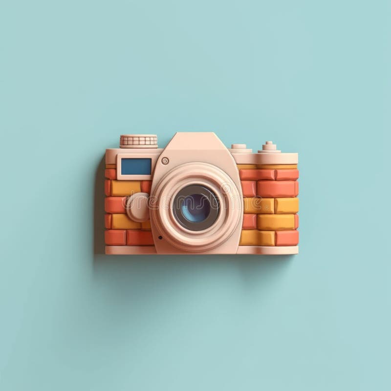 Stylized Vintage Film Camera Image with 3D Effect on Blue Background ...