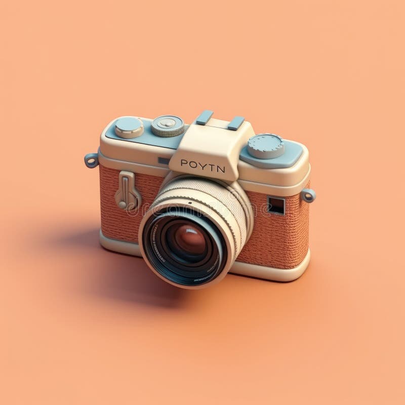 Stylized Vintage Film Camera Image with 3D Effect on Orange Background ...
