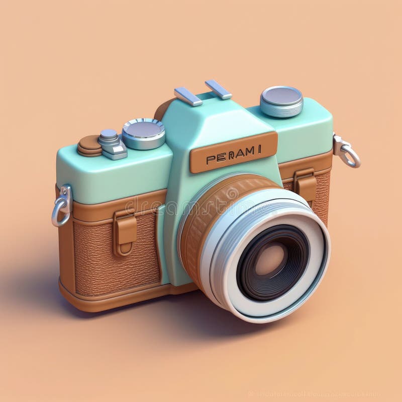 Stylized Vintage Film Camera Image with 3D Effect on Orange Background ...