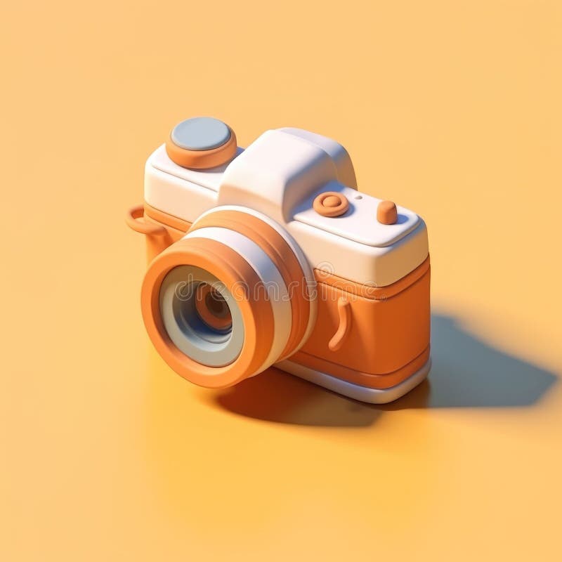 Stylized Vintage Film Camera Image with 3D Effect on Orange Background ...