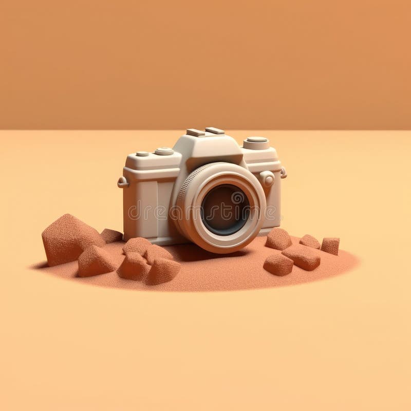 Stylized Vintage Film Camera Image with 3D Effect on Orange Background ...