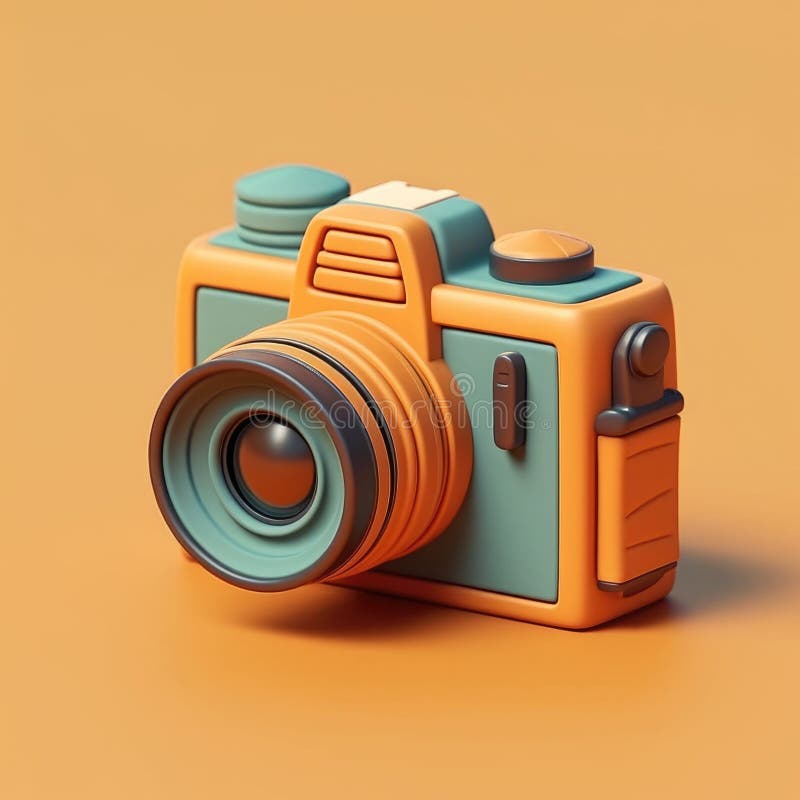 Stylized Vintage Film Camera Image with 3D Effect on Orange Background ...