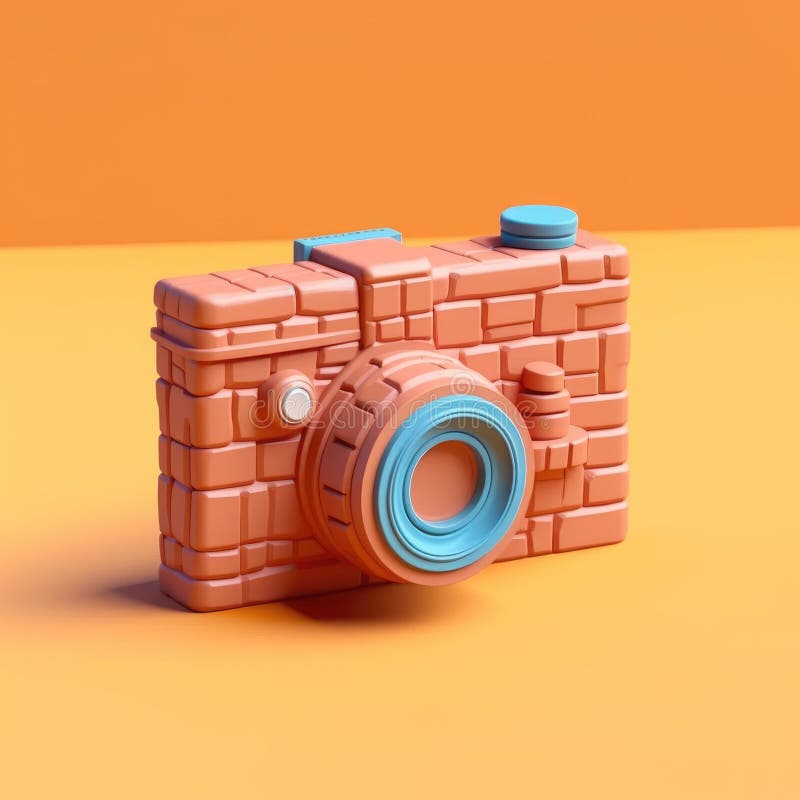 Stylized Vintage Film Camera Image with 3D Effect on Orange Background ...