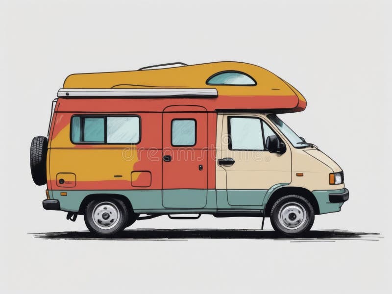 Stylized Camper Van Side View Stock Illustration - Illustration of ...