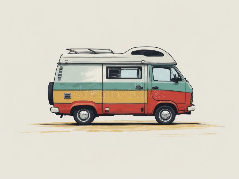 Stylized Camper Van Side View Stock Illustration - Illustration of ...