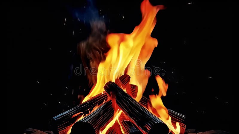 Stylized Campfire Vertical Clip Central Fire Against Black Background ...