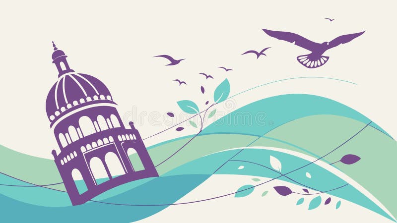 Stylized Capitol Building on Abstract Waves, Government, Vector Design ...