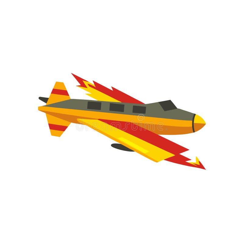 Stylized Cartoon Airplane with Fire Trails on White Background Stock ...