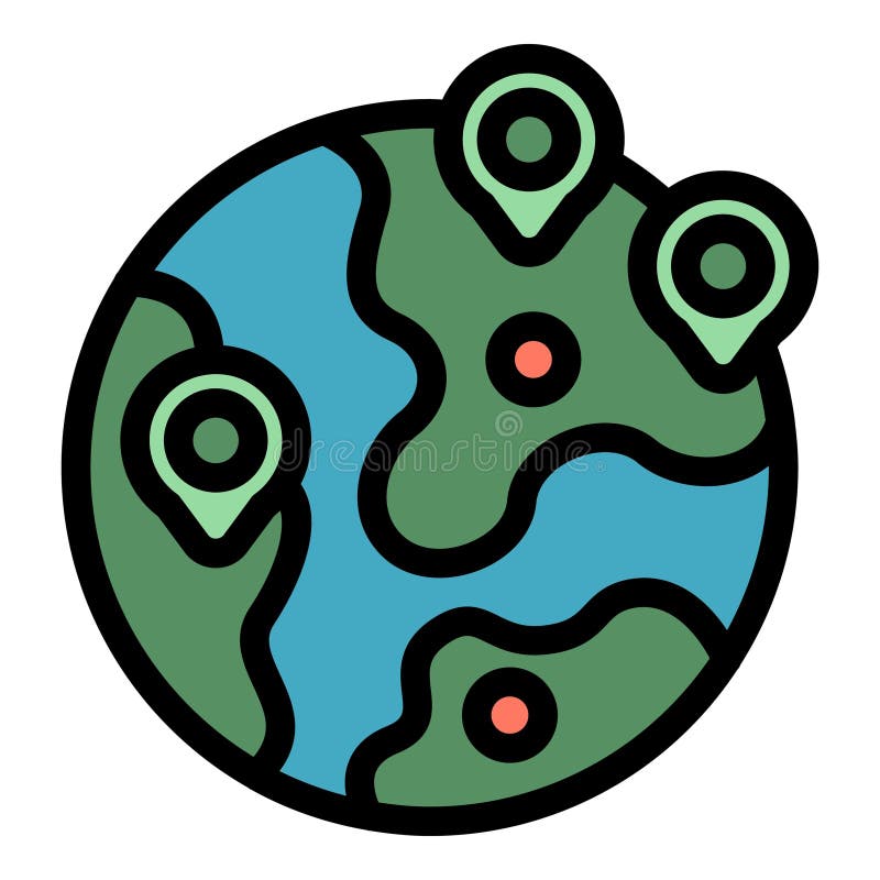 Cartoon Globe Showing Multiple Locations with Pins Stock Illustration ...