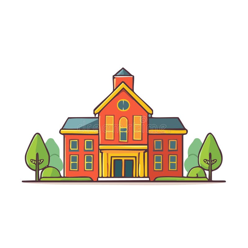 Stylized Cartoon Illustration of a Traditional Red Brick Schoolhouse ...