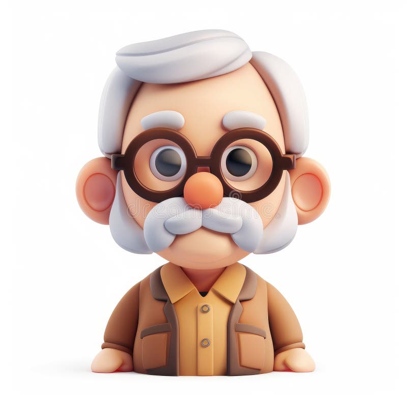 Charming 3D Cartoon Grandpa with Glasses, Smiling Cheerfully Stock ...