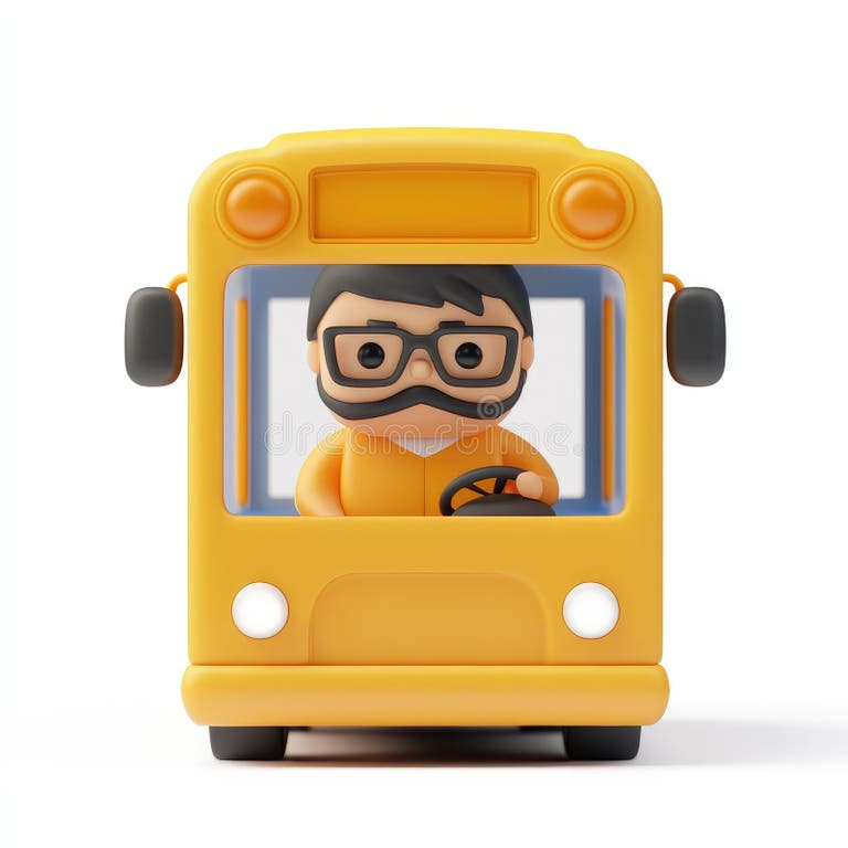 Cute Cartoon Bus Driver in Yellow School Bus Stock Illustration ...