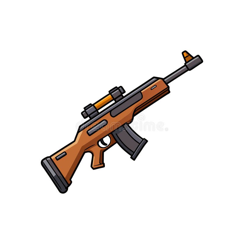 Stylized Cartoon Rifle with Scope, Isolated on White Background Stock ...
