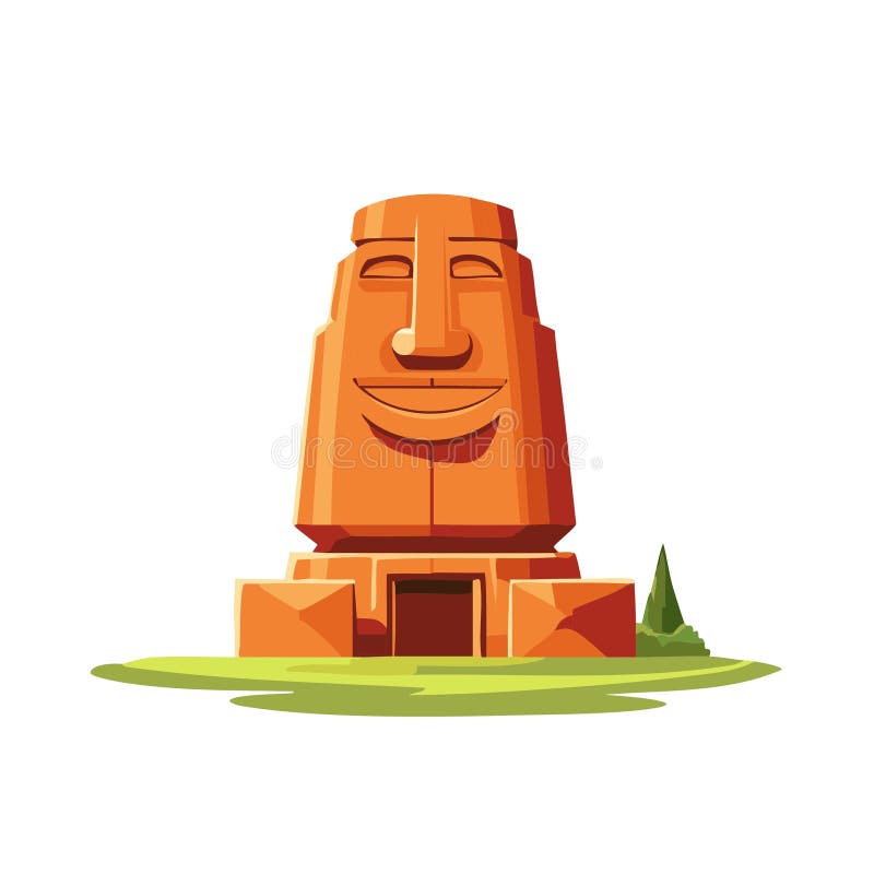 Stylized Cartoon Stone Idol Sculpture with Smiling Face and Ancient ...