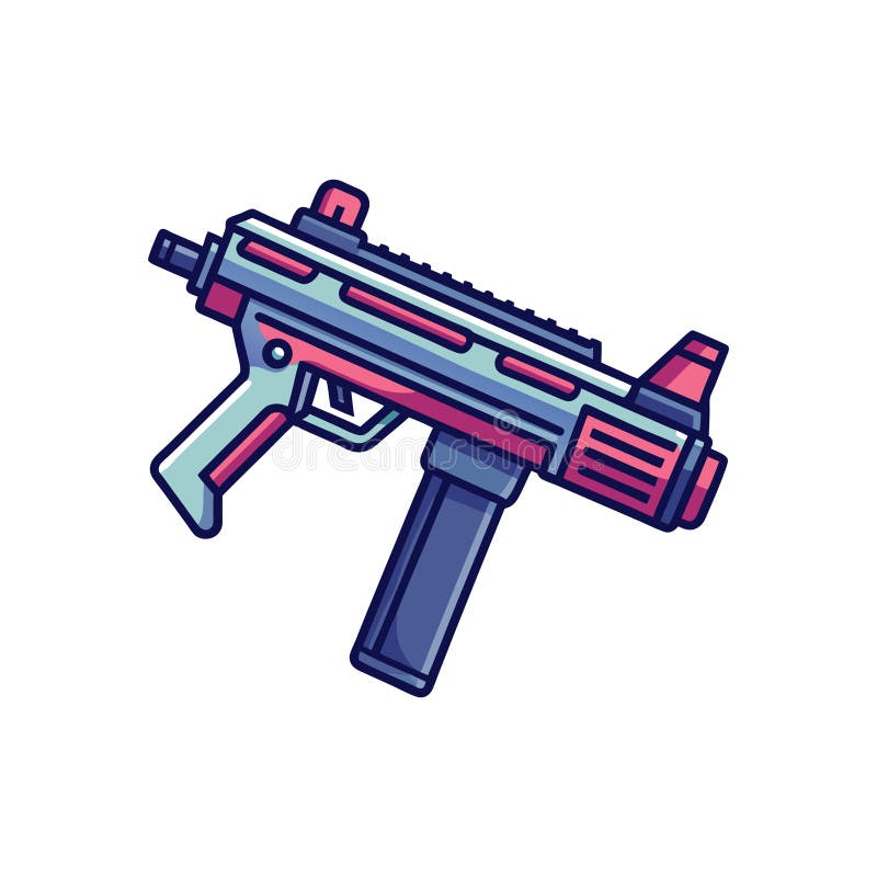 Stylized Cartoon Submachine Gun Illustration with Bold Outlines Stock ...