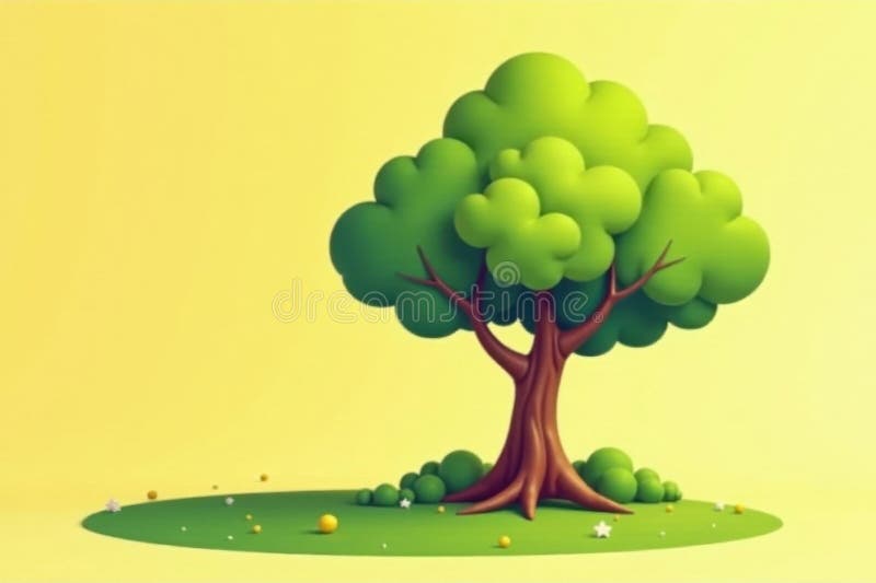 Stylized Cartoon Tree, Simple Lines, Bold Colors, Playful Shape ...