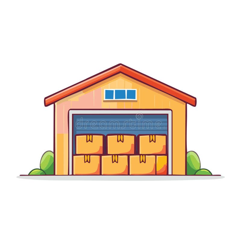 Stylized Cartoon Warehouse Storage Building with Boxes, Delivery ...