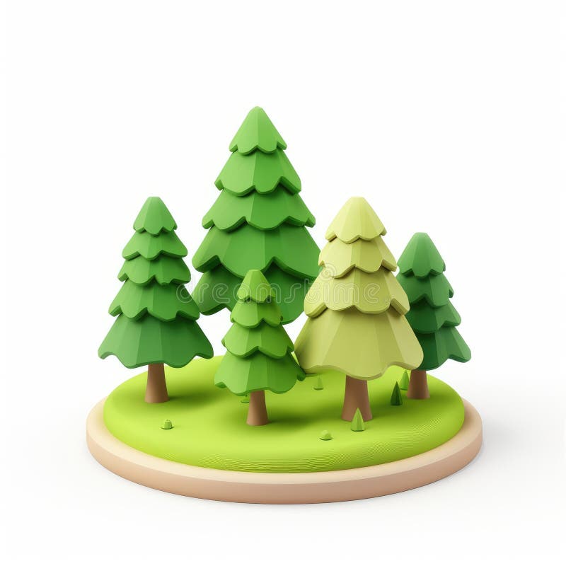 Charming 3D Render of Evergreen Trees on a Little Island Stock ...