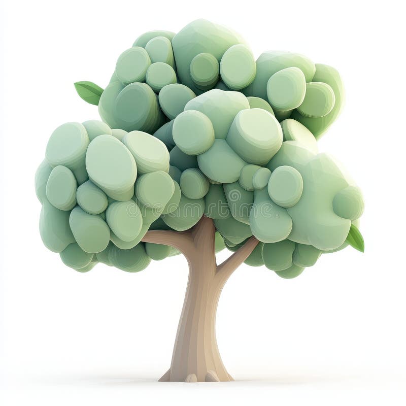 A Stylized, Cartoonish Tree with Rounded Foliage and a Simple Trunk ...