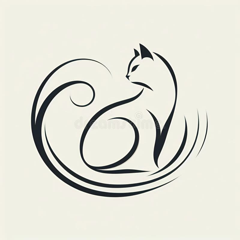 Stylized Cat Drawn with Smooth, Flowing Lines in a Minimal Design Stock ...