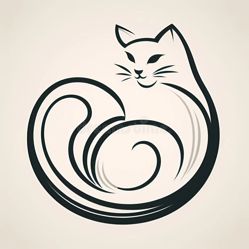 Sitting Cat Minimal Outline Drawing Stock Photos - Free & Royalty-Free ...