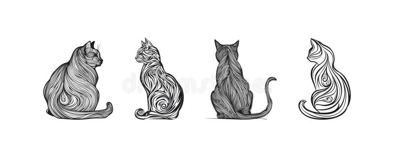 Stylized Cat Illustrations in Abstract Line Art. Vector Icon Design ...
