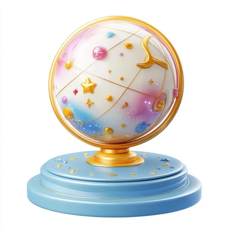 Celestial Globe: a Dreamy 3D Render of a Zodiac Sphere with Gold Accents Stock Illustration ...