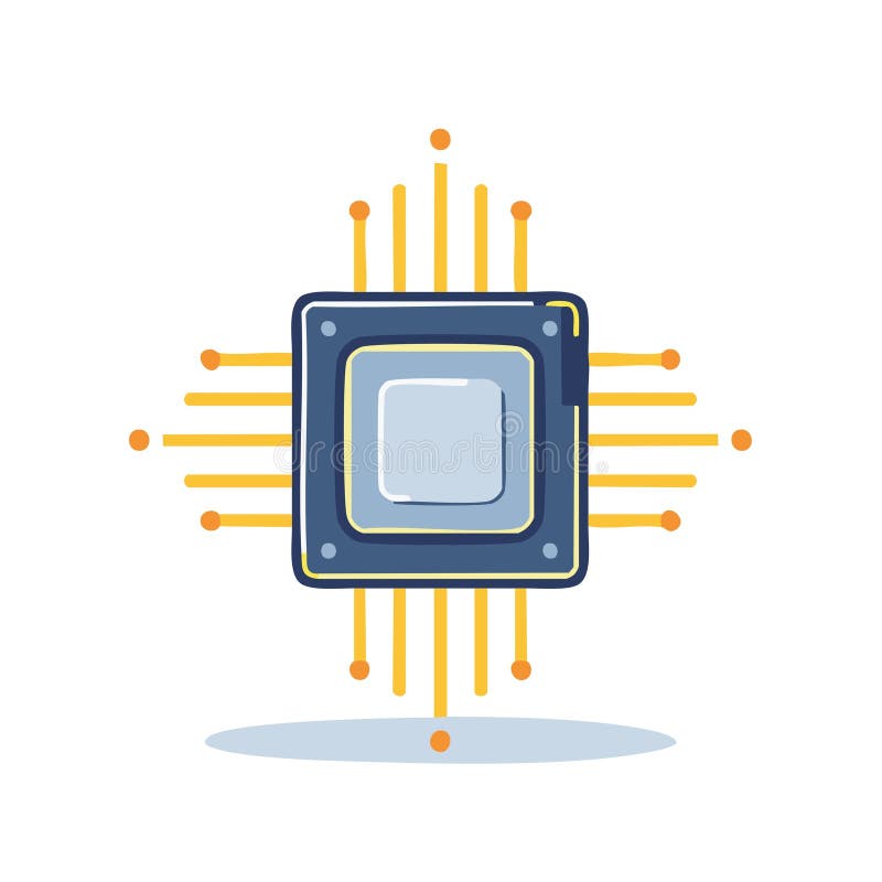 Stylized Central Processing Unit CPU with Gold Contacts Illustration on White Stock Vector ...
