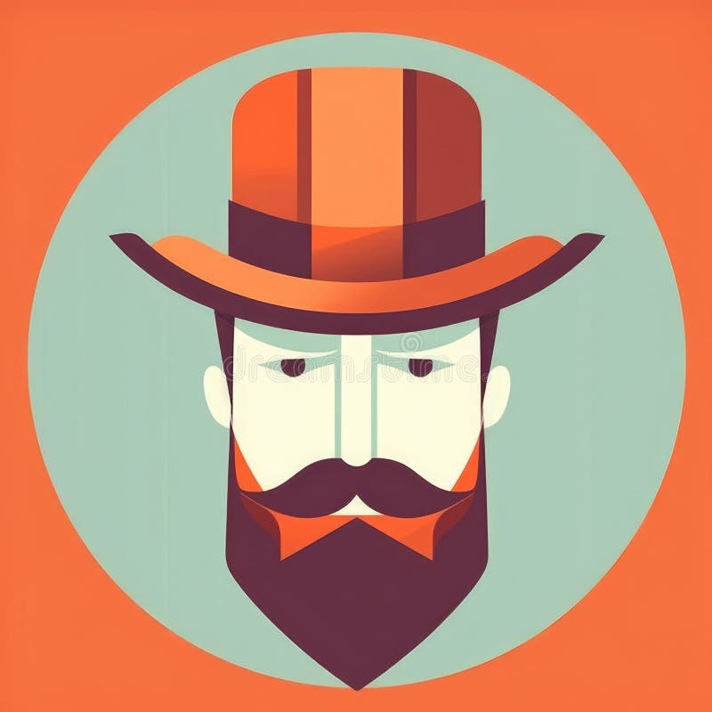 Stylized Character Design With A Hat And Mustache With Orange Background Aig35 Stock
