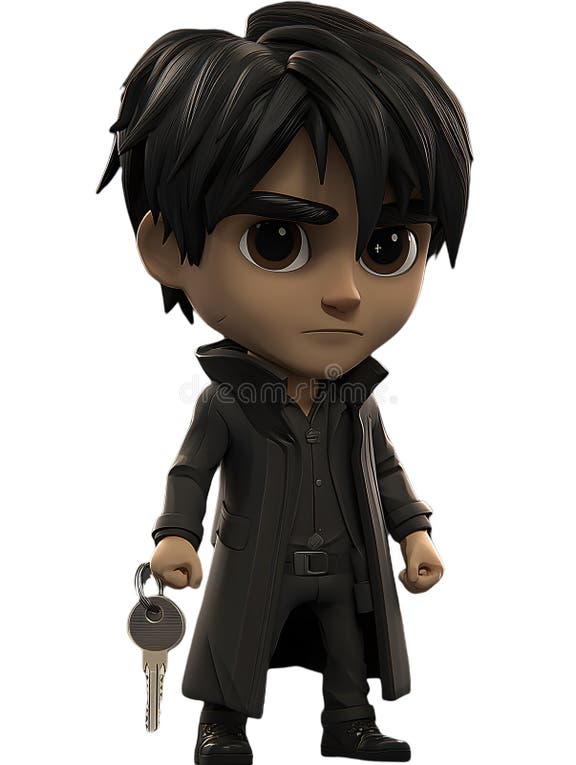 Stylized Character Holding Keys in a Dark Outfit Stock Illustration ...