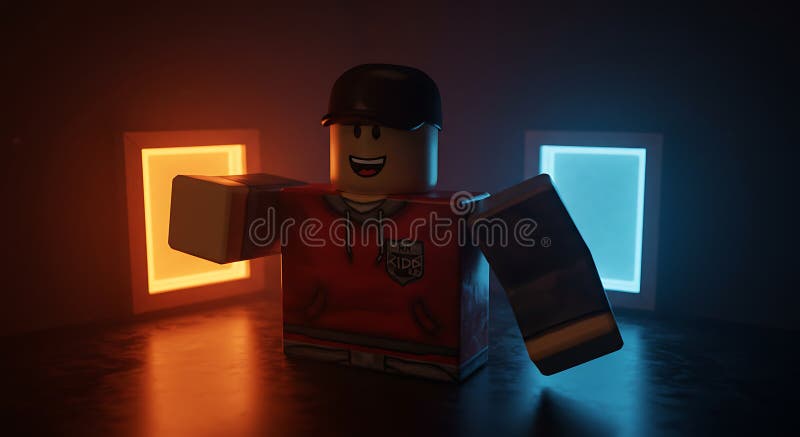 Stylized Character Posing with Lit Frames and Dark Background Stock ...