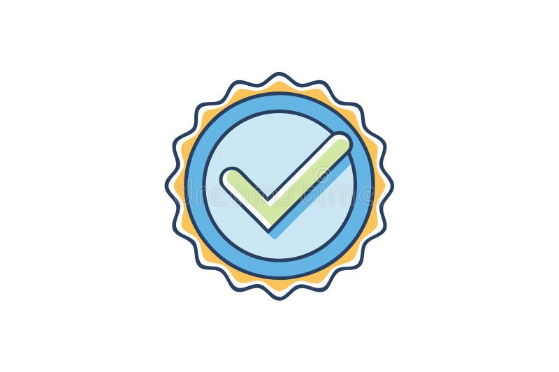Stylized Checkmark Icon within a Circular and Starburst Shaped Badge ...