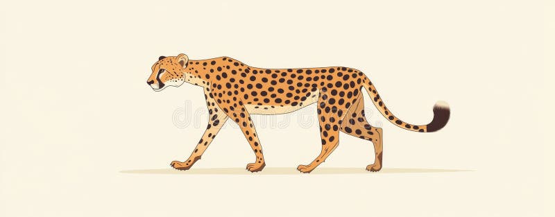 A Stylized Cheetah in a Minimalist Design, Walking with Basic Lines and ...