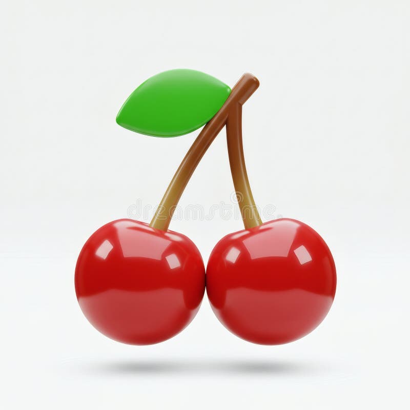 Stylized Cherry Fruit Icon with Green Leaf for Design Projects Stock ...