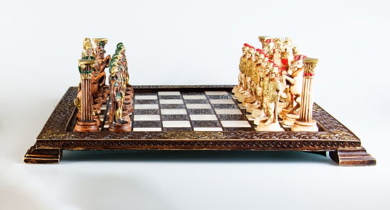 Stylized Chess. Chessboard with White and Black Pieces in Front of the ...