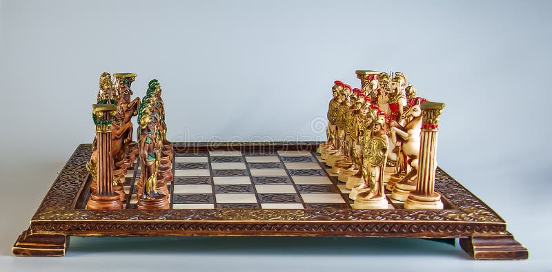 Stylized Chess. Chessboard with White and Black Pieces in Front of the ...