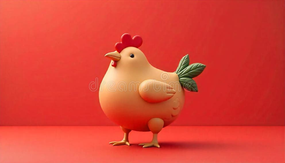 Stylized Chicken Figure Standing on Red Surface Backdrop Stock ...