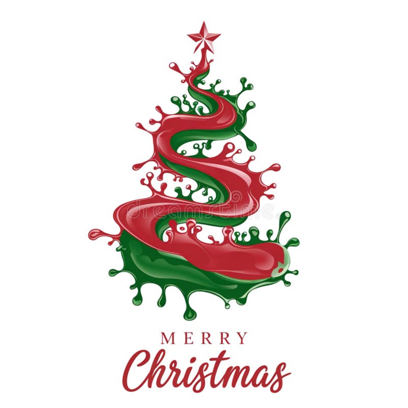 A Stylized Christmas Tree Design Uses Flowing Red and Green Paint ...