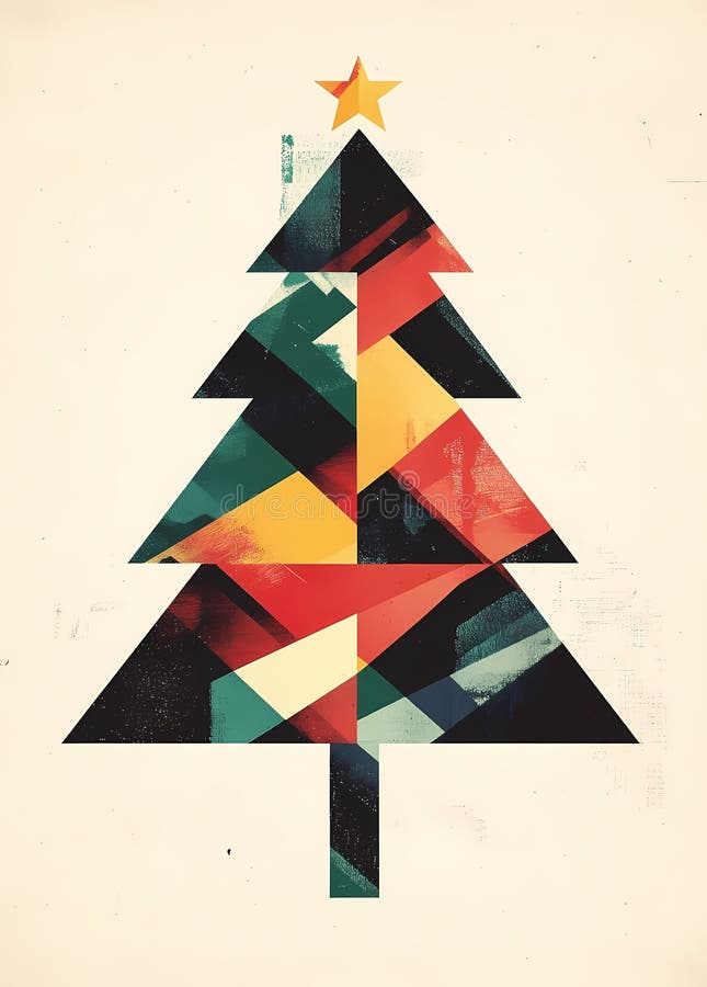 Stylized Christmas Tree Illustration Featuring Geometric Shapes and ...