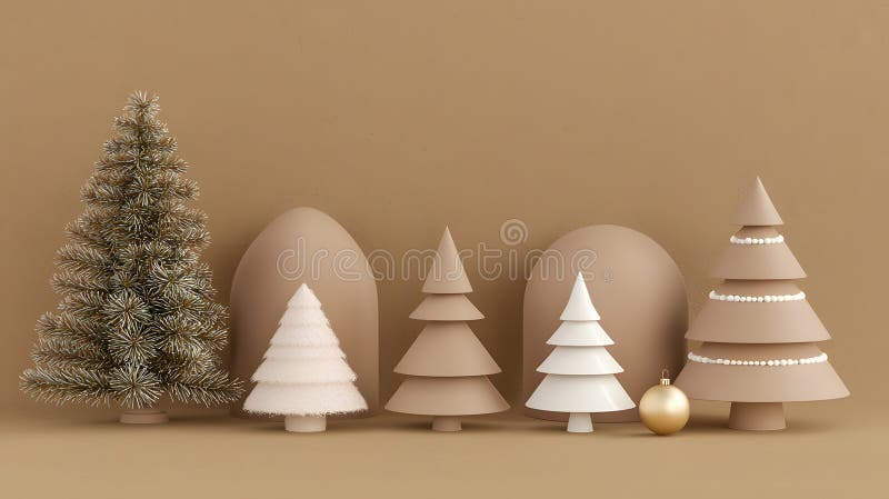 Stylized Christmas Trees in Warm Neutral Tones Stock Image - Image of ...