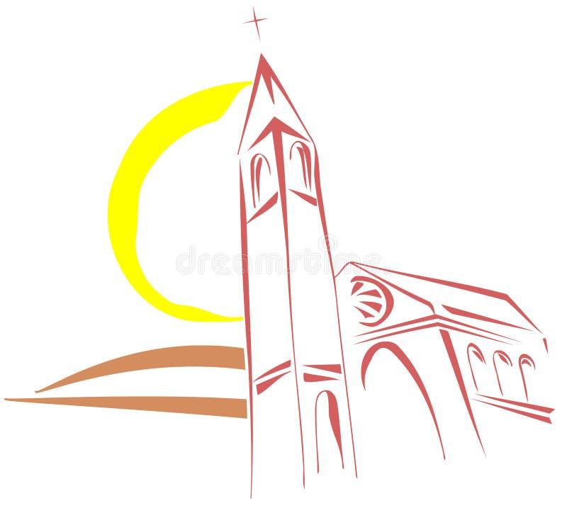 Stylized Church with Sun Isolated Stock Illustration - Illustration of ...