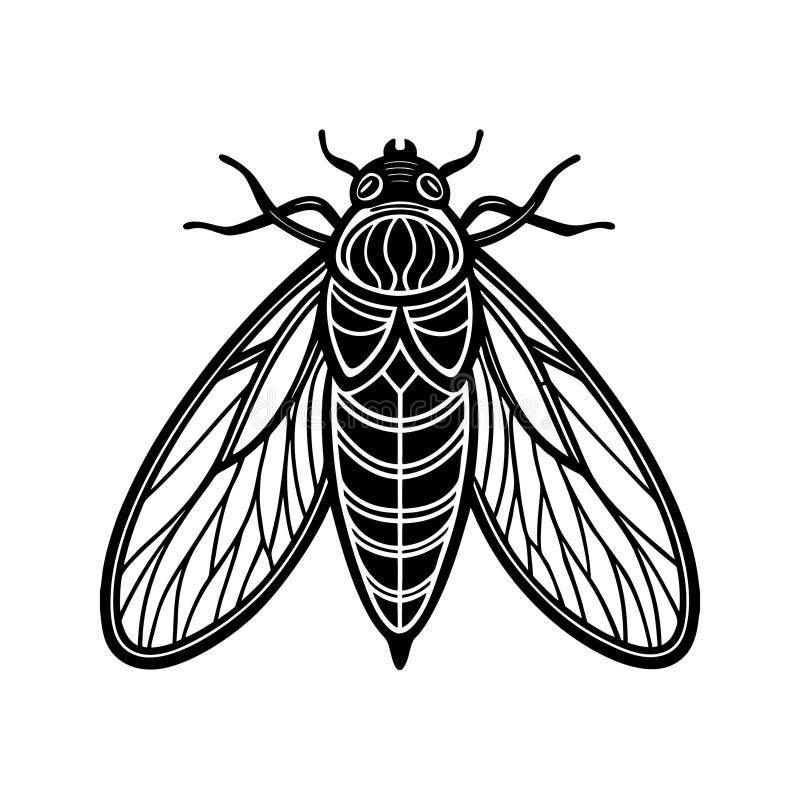 Stylized Cicada for Creative Linocut Arts Stock Illustration ...