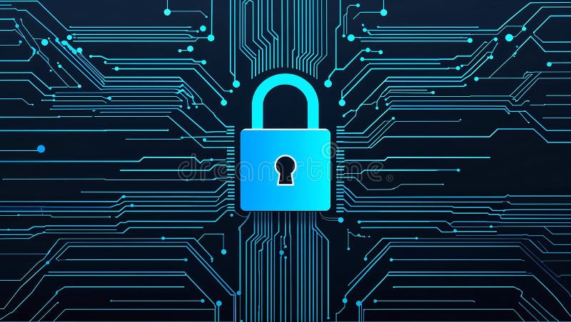 Stylized Circuit Board Design with Central Padlock and Vertical Layout ...