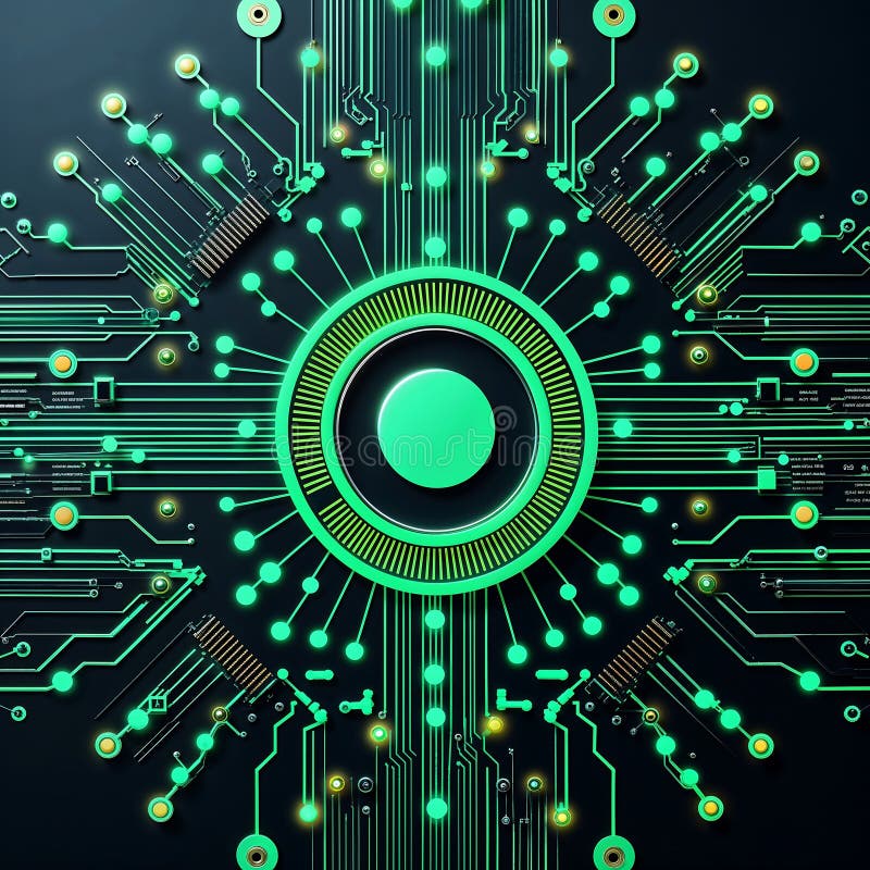 Stylized Circuit Board Design with Symmetrical Circular Layout Stock ...