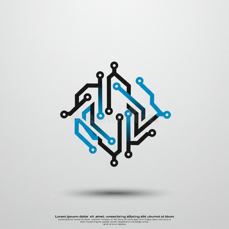 Stylized Circuit Board Logo Featuring Interlocking Black and Blue Lines ...